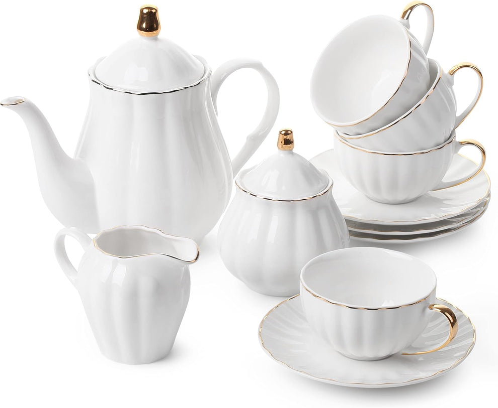BTaT- Classic tea set, 13 pcs, Tea Cups (7oz), Tea Pot with Stainless ...
